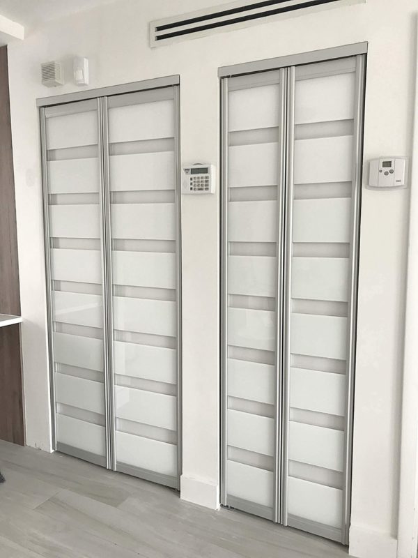 AC doors Bi-fold Custom made with White Glass Air Conditioning Doors